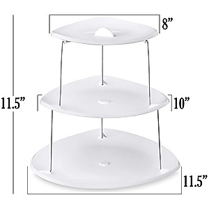 Collapsible Party Tray, 3 Tier - The Decorative Plastic Appetizer Trays Twist Down and Fold Inside for Minimal Storage Space. An Elegant Tray for Serving Sandwiches, Cake, Sliced Cheese and Deli Meat.