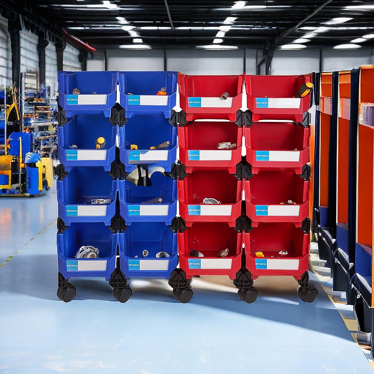 AERCANA Movable stacking storage bins tool storage bins for workshop,garage,warehouse,Red, 8-Pack