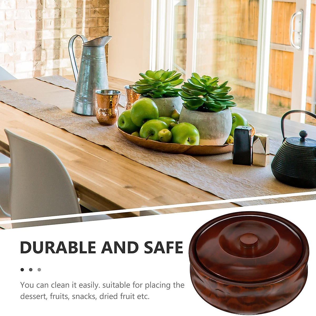 DOITOOL Wood Serving Bowls with Lid, Tableware Wooden Serving Bowls for Salad, Candys, Snack, Nuts Serving Container Condiment Container (8.25x8.25x2.85 Inch)