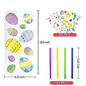 Hifunwu 120 Pack Easter Cookie Bags Easter Treat Bags Easter Cellophane Bags with Ties for Cookie Candy Easter Party Supplies