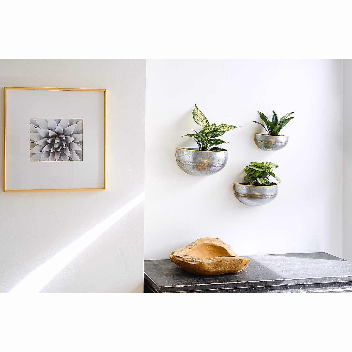 Set 3 Hanging Planter for Outdoor & Indoor Plants, Galvanized Iron Pot, Large Flower Hanger for Patio, Window, Garden, Balcony and Terrace, Modern Wall Hanging Basket, Boho Chic Metal Holder