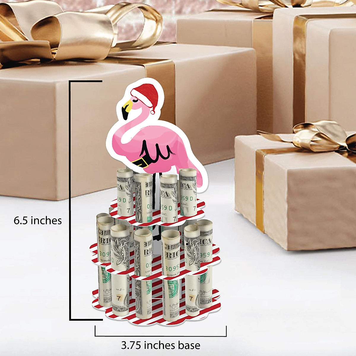 Big Dot of Happiness Flamingle Bells - DIY Tropical Christmas Party Money Holder Gift - Cash Cake