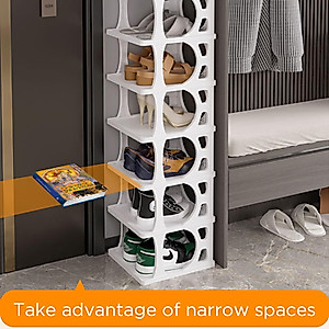Jollebone Upgraded 14 Tier Shoe Storage, Flexible Combination Shoe Rack, Stackable Shoe Organizer for Closet Plastic Vertical Shoe Holder for Entryway Space Saving Narrow Shoe Cabinet (Black)