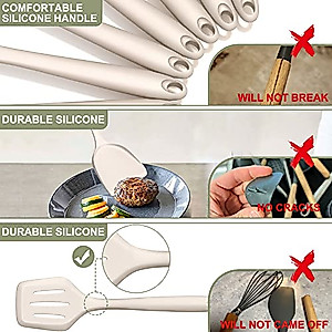 Silicone Kitchen Cooking Utensil Set, Fungun 25 Pcs Kitchen Utensils with Spatula, Spoon, Turner Tongs, Khaki Heat Resistant Kitchen Gadgets Tools Set for Nonstick Cookware (Dishwasher, BPA Free)