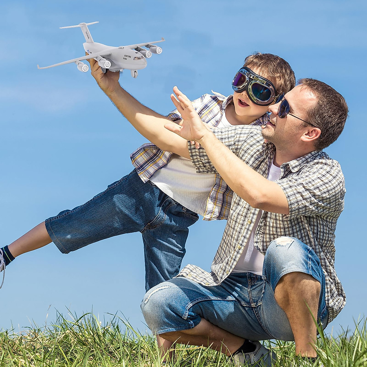 Crelloci Air Force Diecast Plane Toy with Lights & Sounds Pull Back, Grey Metal Military Model Airplane, Army Aircraft Fighter Toy, Play Vehicle for Kids Boys Toddlers Ages 3+