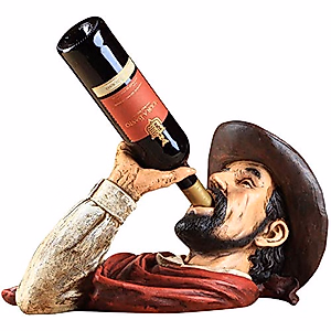 Stylish Simplicity Wine Racks Free Standing Resin Wine Bottle Holder,Home Retro Decoration Ornaments,Cowboy Statue Decoration,Suitable for Living Room,Bedroom,Bar,Restaurant (44.5 x 22.3 x 26.2 Cm) ,