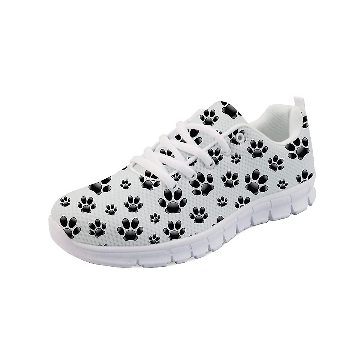 Wanyint Black Dog Paws Print Running Shoes Women's Sneakers Soft Sole Athletic Shoes Travel Outdoor Air Mesh Training Shoes Tennis Shoes