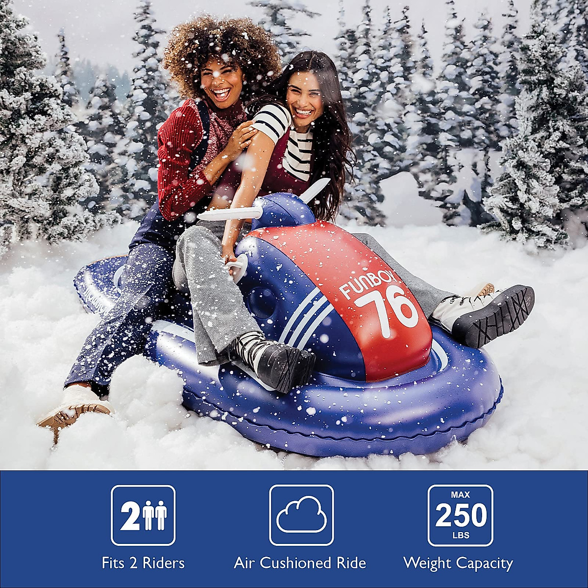 FUNBOY Winter Fun Inflatable Snowmobile, Single, Retro Single