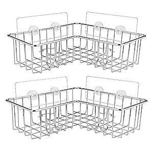 *m·kvfa* 2Pcs Shower Caddy No Drilling Adhesive Wall Mounted Stainless Steel Bathroom Shelf Storage Organizer Bath Shelf, Strong and Sturdy for Bathroom Kitchen