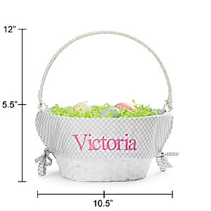 Personalized Planet Easter Basket with Gray Gingham Liner, White Basket, for Kids & Adults - Custom Name, Gift for Easter