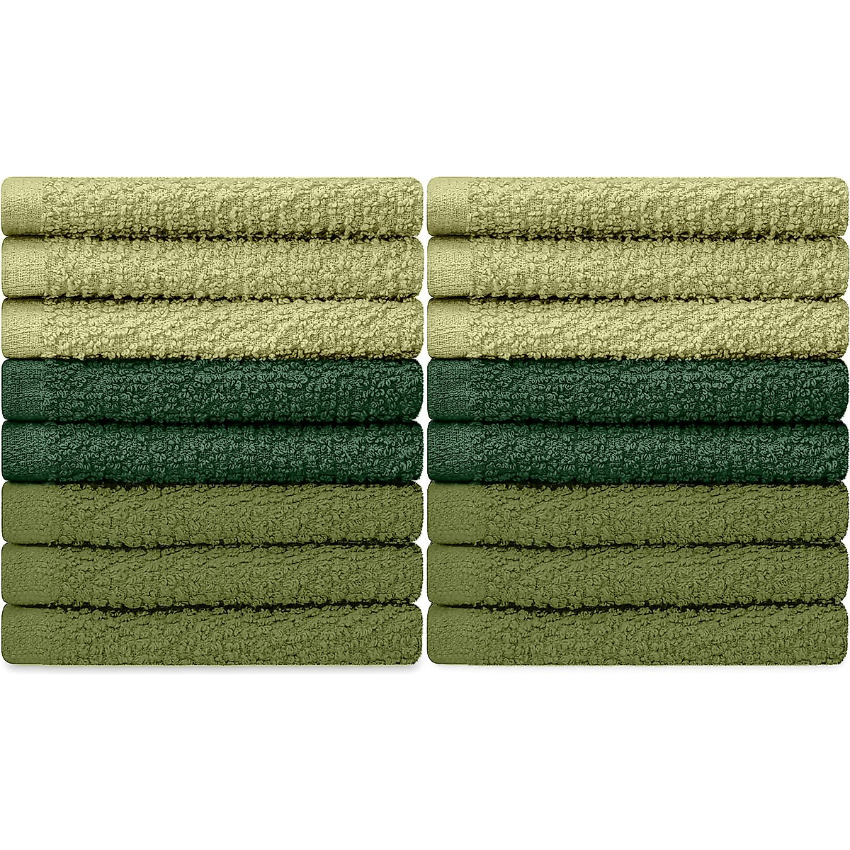 DecorRack 16 Pack Kitchen Dish Towels, 100% Cotton Wash Cloth, Luxurious Soft, 12x12 inch Ultra Absorbent, Machine Washable Washcloths, Green (16 Pack)