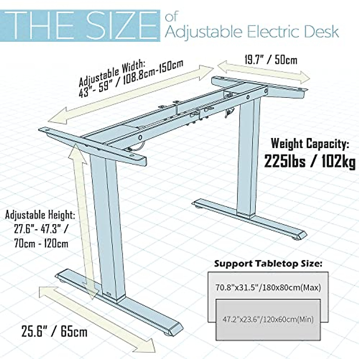 TOPSKY Dual Motor Electric Adjustable Standing Computer Desk for Home and Office (White Frame only)