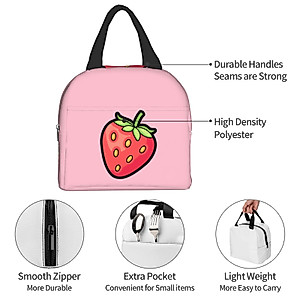 Ucsaxue Cute Strawberry Cartoon On Pink Lunch Bag Reusable Lunch Box Work Bento Cooler Reusable Tote Picnic Boxes Insulated Container Shopping Bags For Adult Women Men