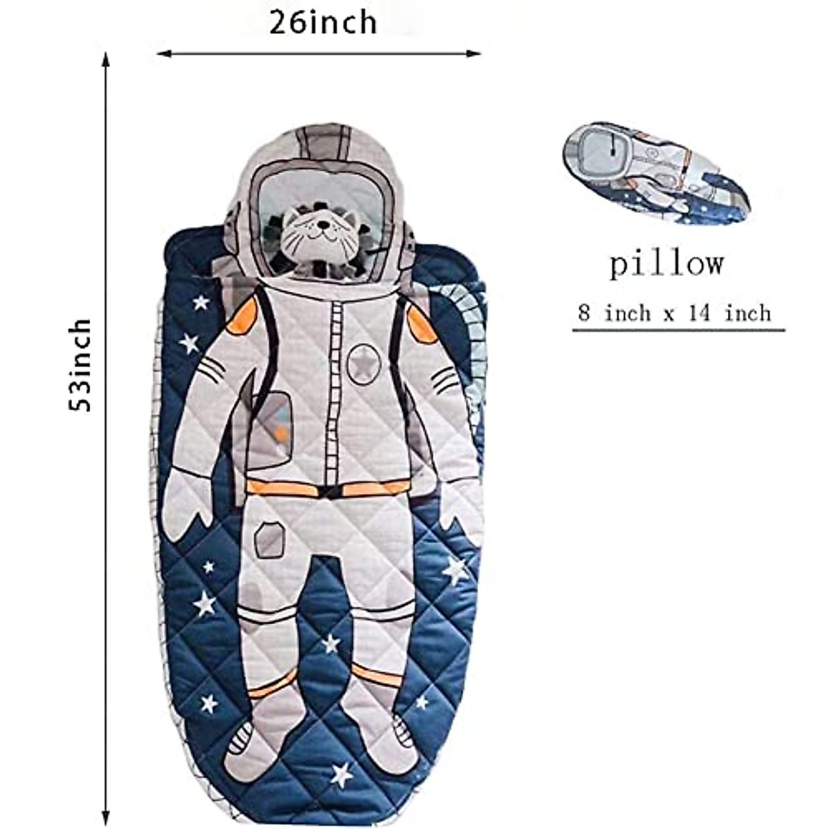 Eanpet Sleeping Bag Kids Toddler Nursery Cotton Quilted Slumber Bag Blue Nap Mat Sleep Blanket Soft Warm Boy Spaceman Printed Sleeping Sack Travel Sleepovers Astronauts with Pillow