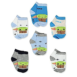 Disney Star Wars Mandalorian Baby Yoda Infant 6 Pack Quarter Socks (18-24 Months, Blue)