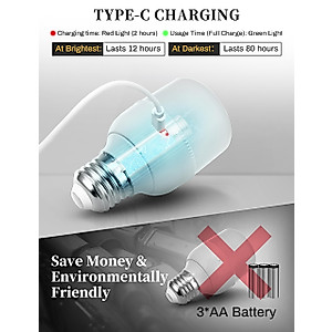 Fulighture 2 Pack Wireless Rechargeable Light Bulbs, E26 Battery Operated Light Bulb with Remote Control, Type-C Charging, RGB + Warm/Cool White, Perfect for Areas Without Hardwiring