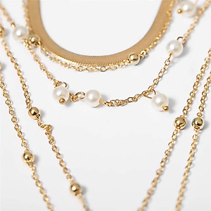fxmimior Boho 5 Tier Gold Punk Chain Layered Necklace Dainty Pearls Pearls Pendant Long Choker Necklaces Jewelry for Women