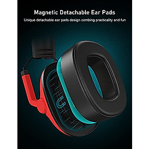 SENZER SG500 Surround Sound Pro Gaming Headset with Noise Cancelling Microphone - Detachable Memory Foam Ear Pads - Portable Foldable Headphones for PC, PS4, PS5, Xbox One, Switch - Red&Blue