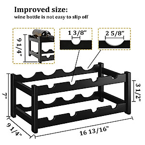 BAMEOS Wine Rack Freestanding 8 Bottle 2 Tier Bamboo Wine Racks Countertop Cabinet Wine Holder Wine Storage Shelf for Kitchen, Bar, Pantry, Wine Cellar, Countertop Black (16.85 L x 9.25W x 7H)
