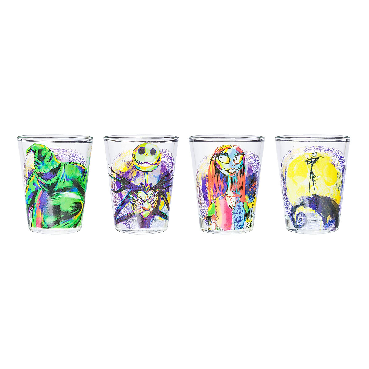 Silver Buffalo Disney Nightmare Before Christmas Splatter Characters 4pc Mini Glass Set, 1.5 Ounces