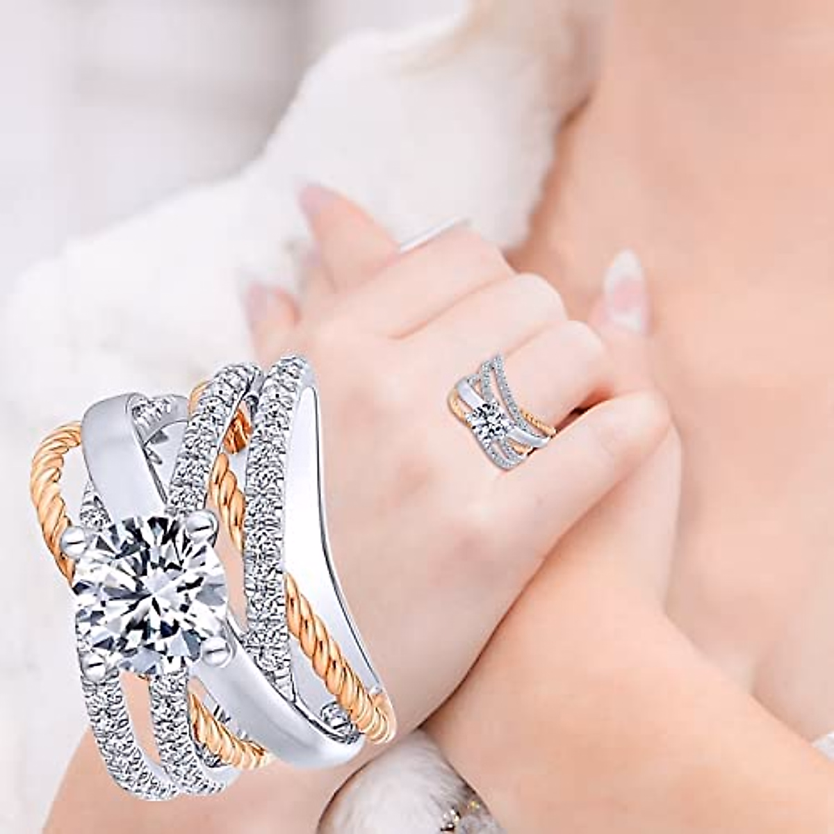 Engagement Round Cut Zircons Women Wedding Rings Jewelry Rings for Woman Full Diamond Ladies Ring Casual Rings for Women (Gold, 11)