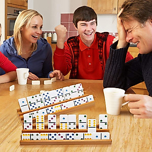 Exqline Wooden Domino Racks Trays Holders Organizer(Set of 4) - Premium Domino Tiles Holder Racks for Mexican Train Dominoes Games - Dominos NOT Included