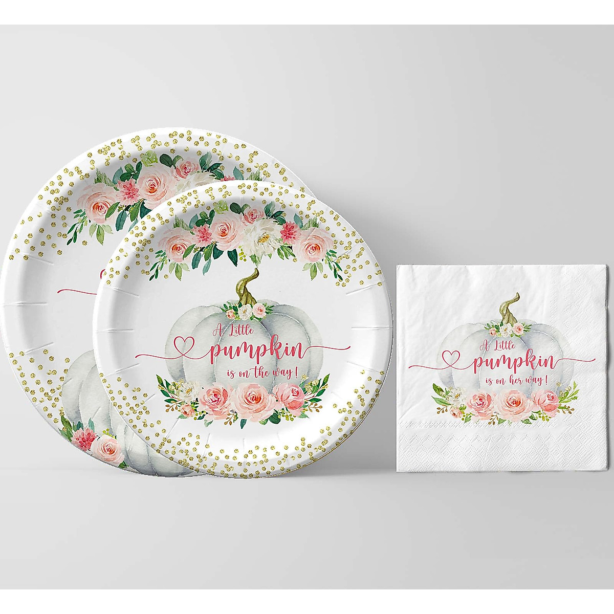 Yuzioey Little Pumpkin Baby Shower Decorations, A Little Pumpkin is on the Way Baby Shower Tableware for 25 Guests, Autumn Pumpkin Theme Baby Shower Supplies Tableware, Paper Plates, Napkins