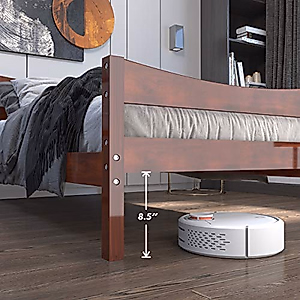 Giantex Wood Bed Frame Twin Size, Rustic Style Platform Bed w/Headboard & Footboard, Solid Wood Slat Support, No Box Spring Needed, Panel Bed Mattress Foundation for Kids (Walnut)