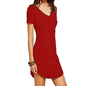 Haola Women's Summer Short Sleee Slim Fit Shirts Mini Dresses Juniors Dress Top L Red