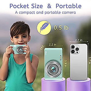 Digital Camera,Kids Camera with 32GB Card 2.7K 44MP Point and Shoot Camera with 16X Digital Zoom 2.4 Inch,Vlogging Camera for Students Teens Adults Girls Boys-Green3