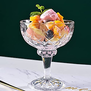 Dicunoy 6 Pack Glass Ice Cream Bowls, 8 OZ Footed Dessert Cups, Clear Crystal Mousse Dishes, Coupe Salad Bowls for Fruit, Sundae, Snack, Cocktail, Condiment, Trifle, Individual Serving