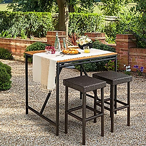 HAPPYGRILL Set of 2 Patio Bar Stools Outdoor PE Rattan Bar Chairs with Sturdy Steel Frame and Footrests, PE Wicker Bar Stools for Backyard Poolside Garden