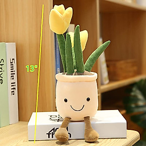 XIZHI 2Pack Tulip Plush Toy 13" Succulent Flower Pot Plush Pillow Toy Stuffed Throw Plushie Pillow Doll for Office and Kids Room Decorate,Blue+Yellow