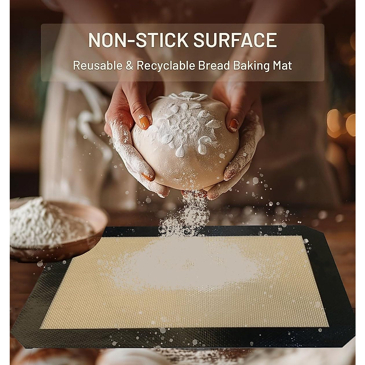 GLBEAR Silicone Baking Mat Sheet 2-Pack,Reusable & Nonstick Bakeware Mats for Cookies, Macarons, Bread and Pastry,Silicone Mats for Baking - Baking Mat For Oven - (16.5" x 11.6")