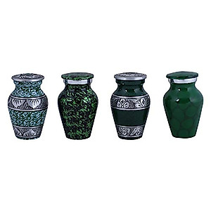Urn for Human Ashes Set of 4 Mini - A Beautiful and Humble Urn for Your Loved Ones Remains. This Lovely - Urn Will Bring You Comfort Each Time You See It Size 2.8x1.7 inch-Green Combo