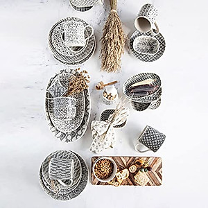 Creative Co-Op Hand-Stamped Stoneware Bowl with Embossed Pattern, Black & Cream Color, 4 Styles Dinnerware, Multi