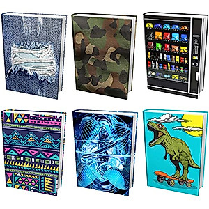 Easy Apply, Reusable Book Covers 6 Pk. Best Jumbo 9x11 Textbook Jacket for Back to School. Stretchable to Fit Most Medium Hardcover Books. Perfect Fun, Washable Designs for Girls, Boys, Kids and Teens