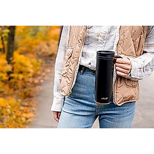 Ello Magnet 18oz Vacuum Insulated Stainless Steel Travel Mug with Side Handle and Leak-Proof Slider Lid and Built-in Coaster, Keeps Hot for 5 Hours, Perfect for Coffee or Tea, BPA-Free, Matte Black