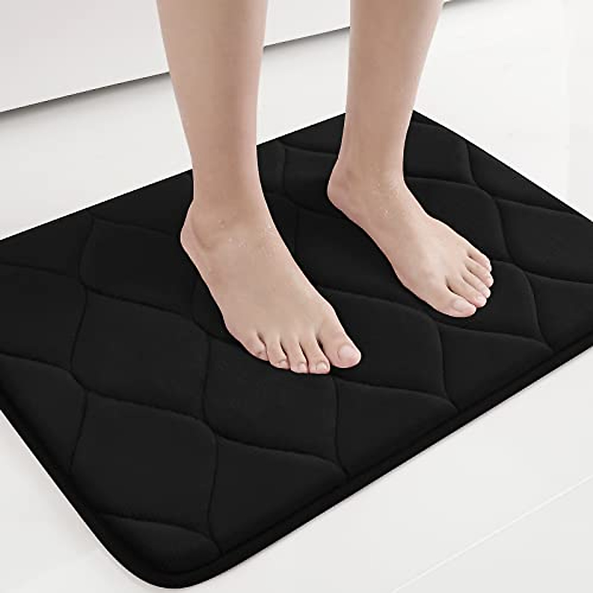 Colorxy Memory Foam U-Shaped Toilet Rugs, Ultra Soft & Non-Slip Bathroom Rugs, Water Absorbent and Machine Washable Toilet Bath Mat, Commode Contour Bath Rugs for Toilet, 24''x20'', Black