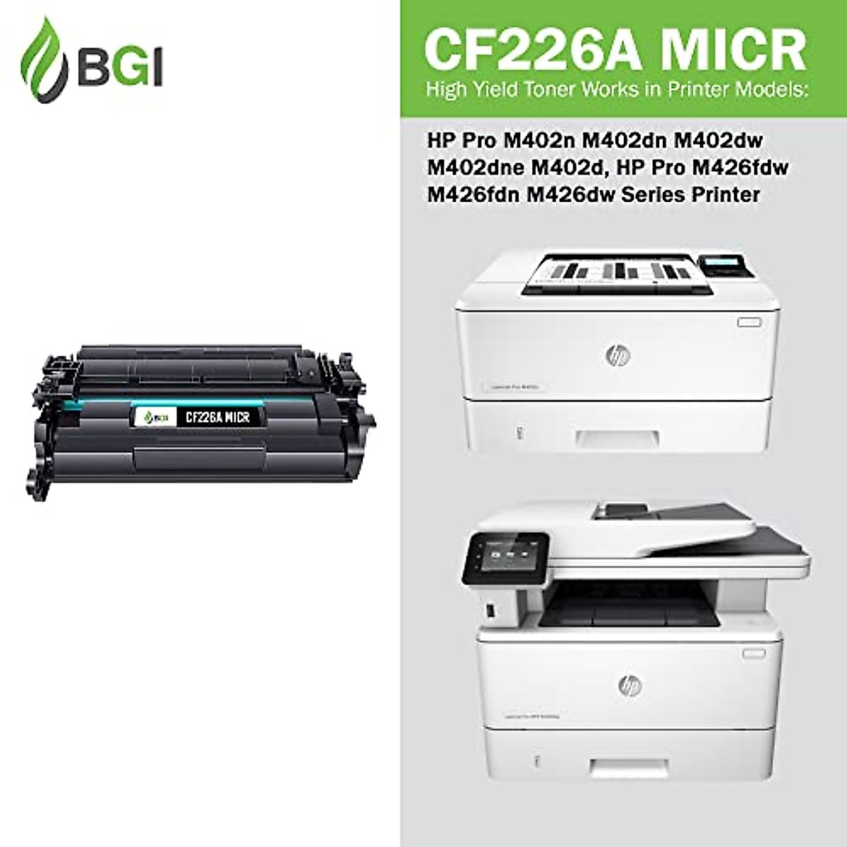 Be Green Ink Compatible Replacement Black MICR Toner Cartridge for HP M402 M426 M402dn M402n M402dw MFP M426fdn M426fdw - CF226A 26A Black Toner (MICR)