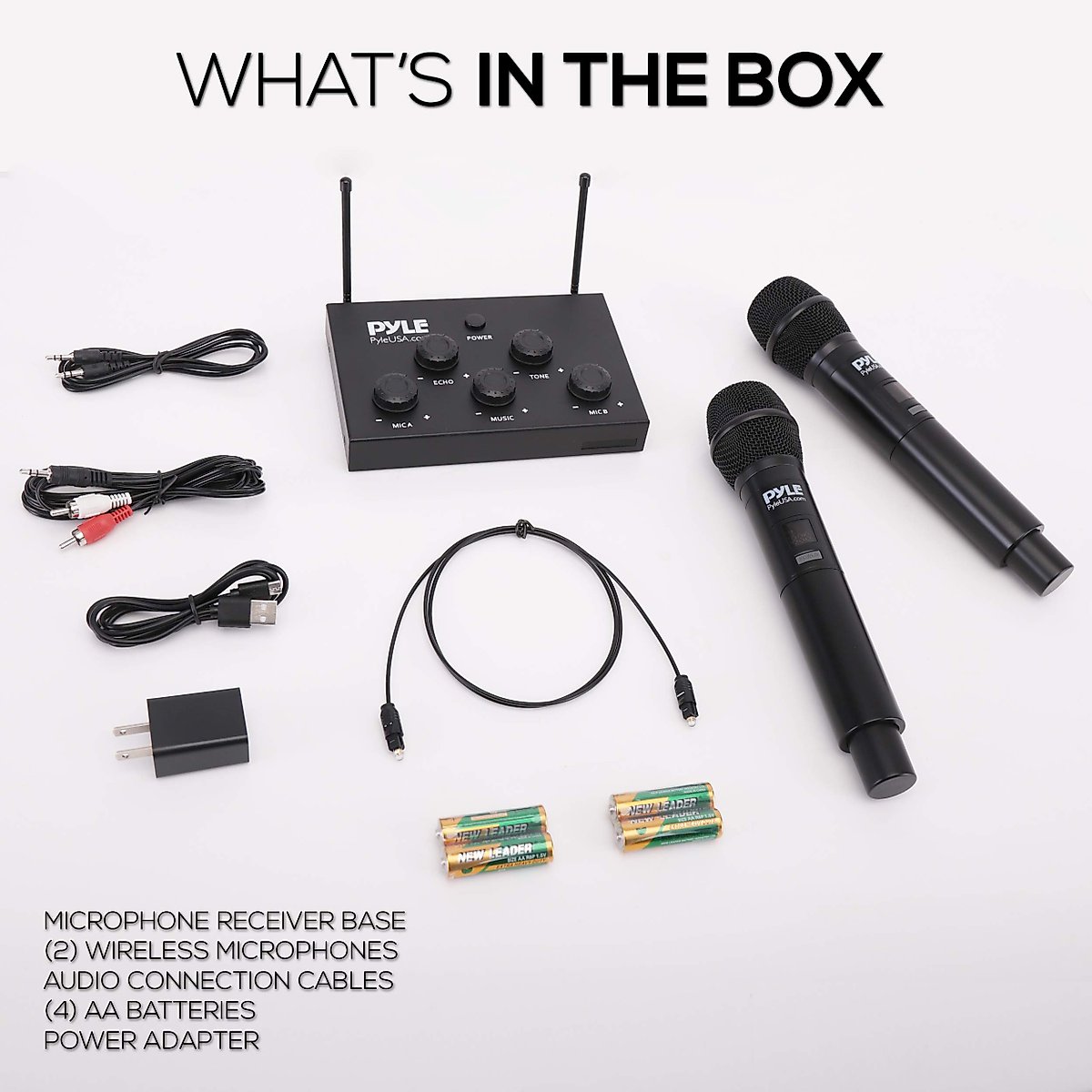 Wireless Karaoke Microphone Mixer System - 8-Channel Optical/Coaxial Input Mixer w/Digital UHF Wireless Mics, 3.5mm Input/Output, Works w/Home Theater, Receiver, Amplifier, Speaker - Pyle PDWMKHRD23