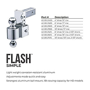 Fastway Flash 42-00-2625 E Series HD Adjustable Aluminum Ball Mount with 6 Inch Drop, 2.5 Inch Shank, and Chrome Plated Balls