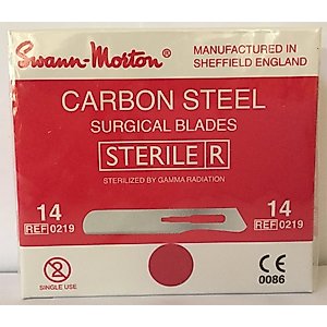 Swann-Morton #14 Sterile Surgical Blades, Carbon Steel [individually packed, box of 100]