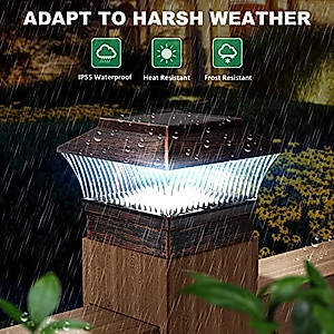 Solar Post Lights Outdoor LED Deck Fence Patio Cap Lights Garden Decoration Lighting for 3.5x3.5 4x4 5x5 6x6 Wood Post 4 Pack Bronze