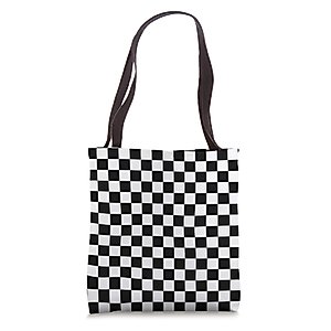 Womens Black and White Checkered Pattern Tote Bag