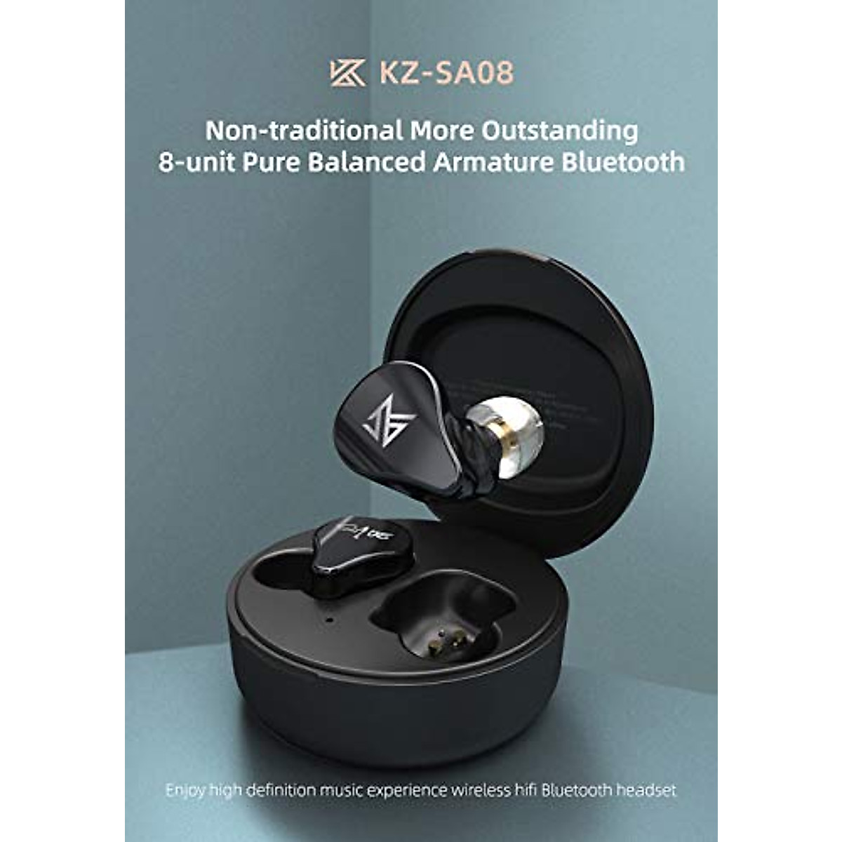 KZ SA08 TWS True Wireless Bluetooth 5.0 Earbuds with Mic, 8BA HiFi Stereo in Ear Earphones, Physical Passive Noise Reduction Hedsets Headphones for Call Phone/Game/Music (Black)