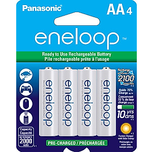 Eneloop Panasonic Advanced 4-Cell Battery Charger BQ-CC17SBA White & Ni-MH AA Battery BK-3MCCA4BA 1.2V 4pk Rechargeable