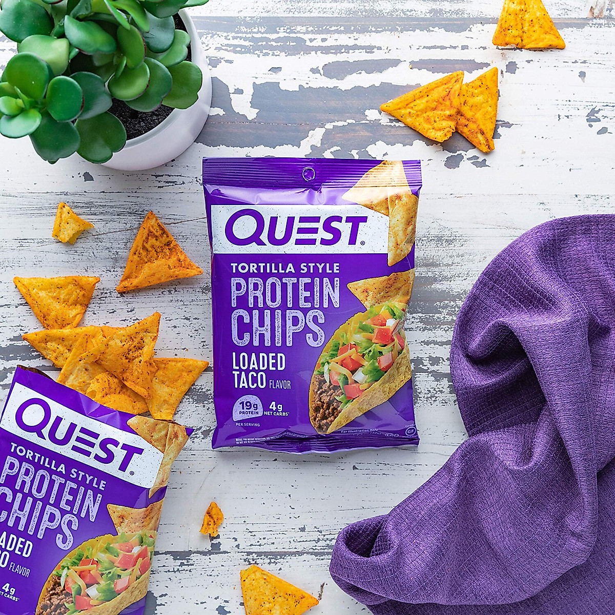 Quest Nutrition Tortilla Style Loaded Taco Protein Chips (Pack of 12) and Chocolate Chip Protein Cookie (12 Count)