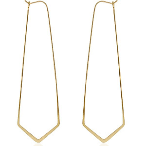 Humble Chic Geometric Chevron Threader Hoop Earrings - Hypoallergenic Lightweight Cutout Thin Wire Drop Dangles, 18K Yellow - 3 inch
