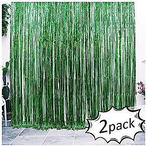 Iridescent Foil Fringe Curtains Rainforest Jungle Theme Party Supplies Birthday Wedding Party Window Door Decorations Fun Photo Booth Backdrop Props(2 Packs, (W) 3.28*(H) 6.56 Ft, Green)